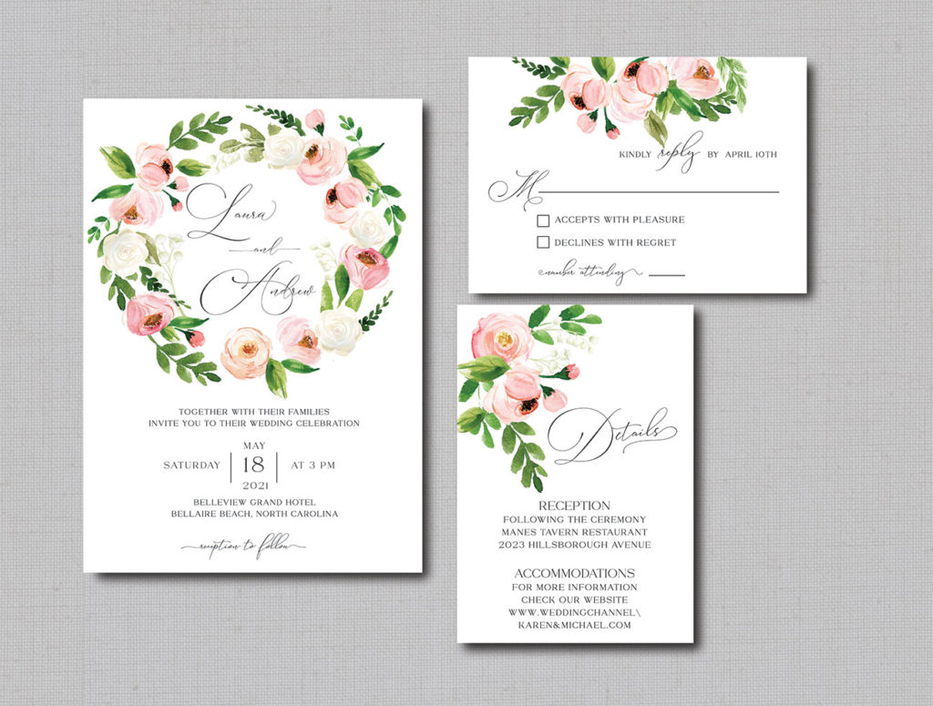 Peach Floral Wreath Wedding Invitation - Affordable Wedding Invitations ...