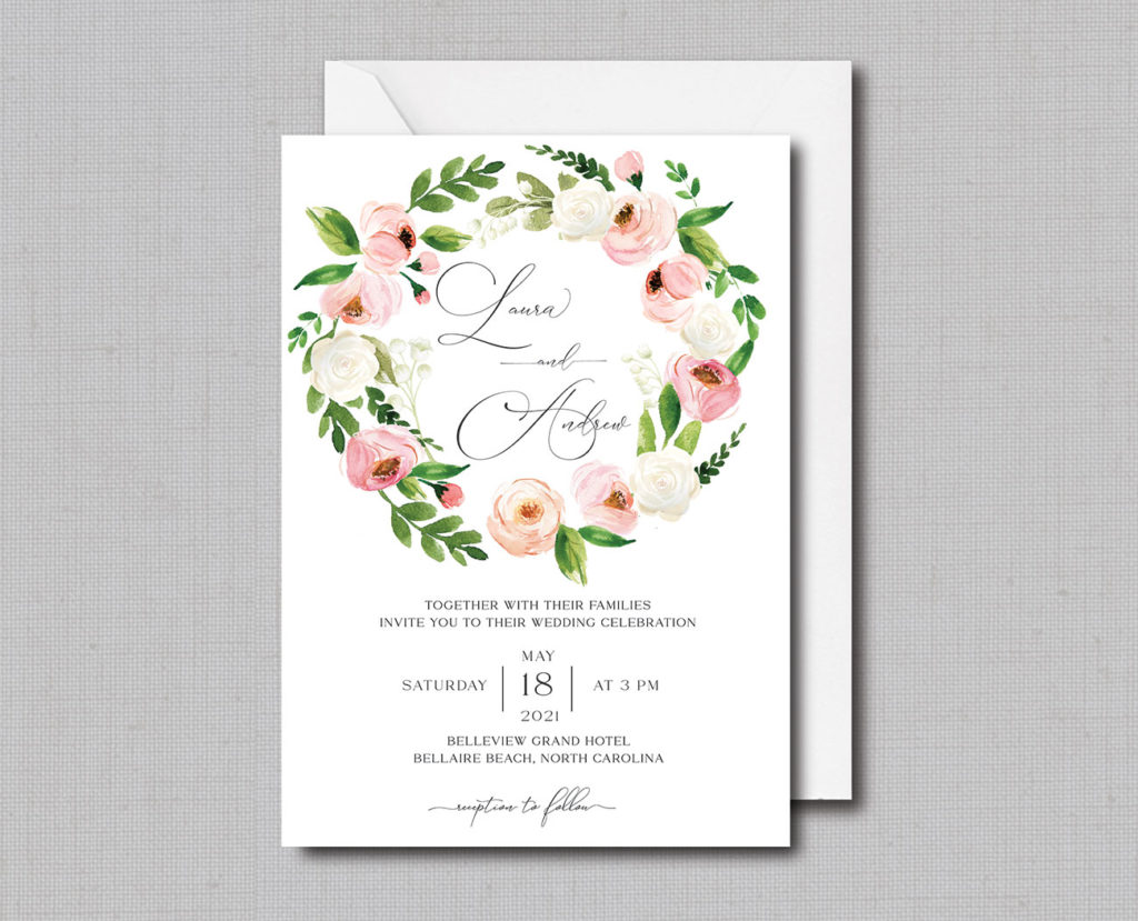 Peach Floral Wreath Wedding Invitation - Affordable Wedding Invitations ...