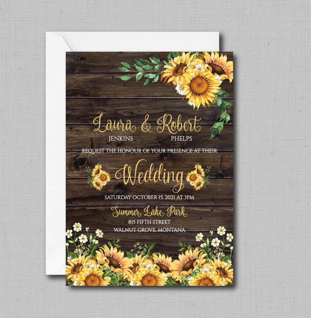 Rustic Wood Sunflower Wedding Invitation - Affordable Wedding ...