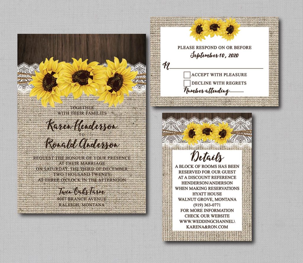 Rustic Sunflower Wood Wedding Invitation - Affordable Wedding ...