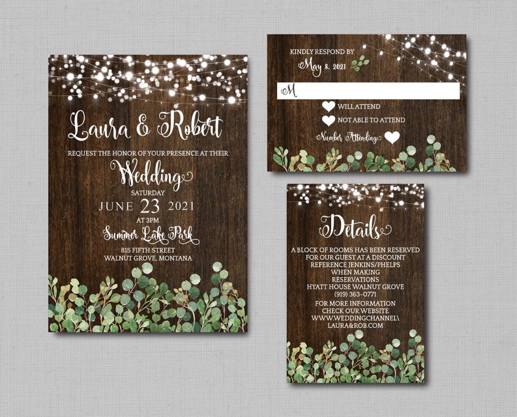 Rustic Brown Wood Greenery Wedding Invitation - Affordable Wedding ...